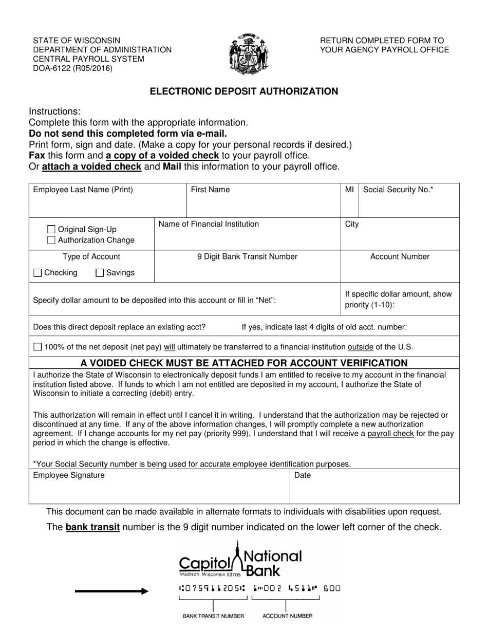 Form DOA-6122 - Fill Out, Sign Online and Download Fillable PDF ...