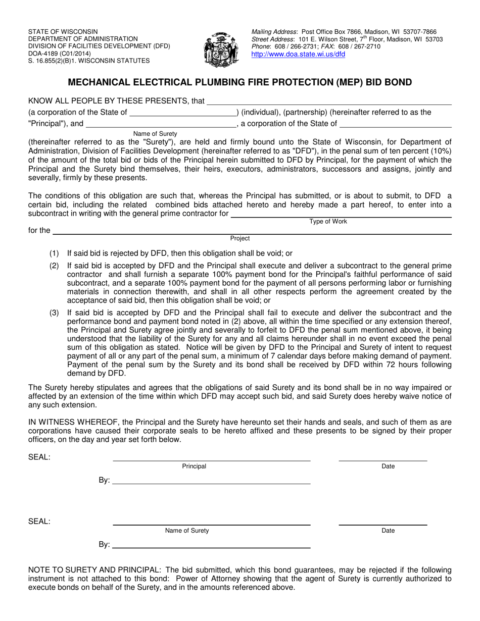 Form DOA-4189 - Fill Out, Sign Online and Download Fillable PDF ...