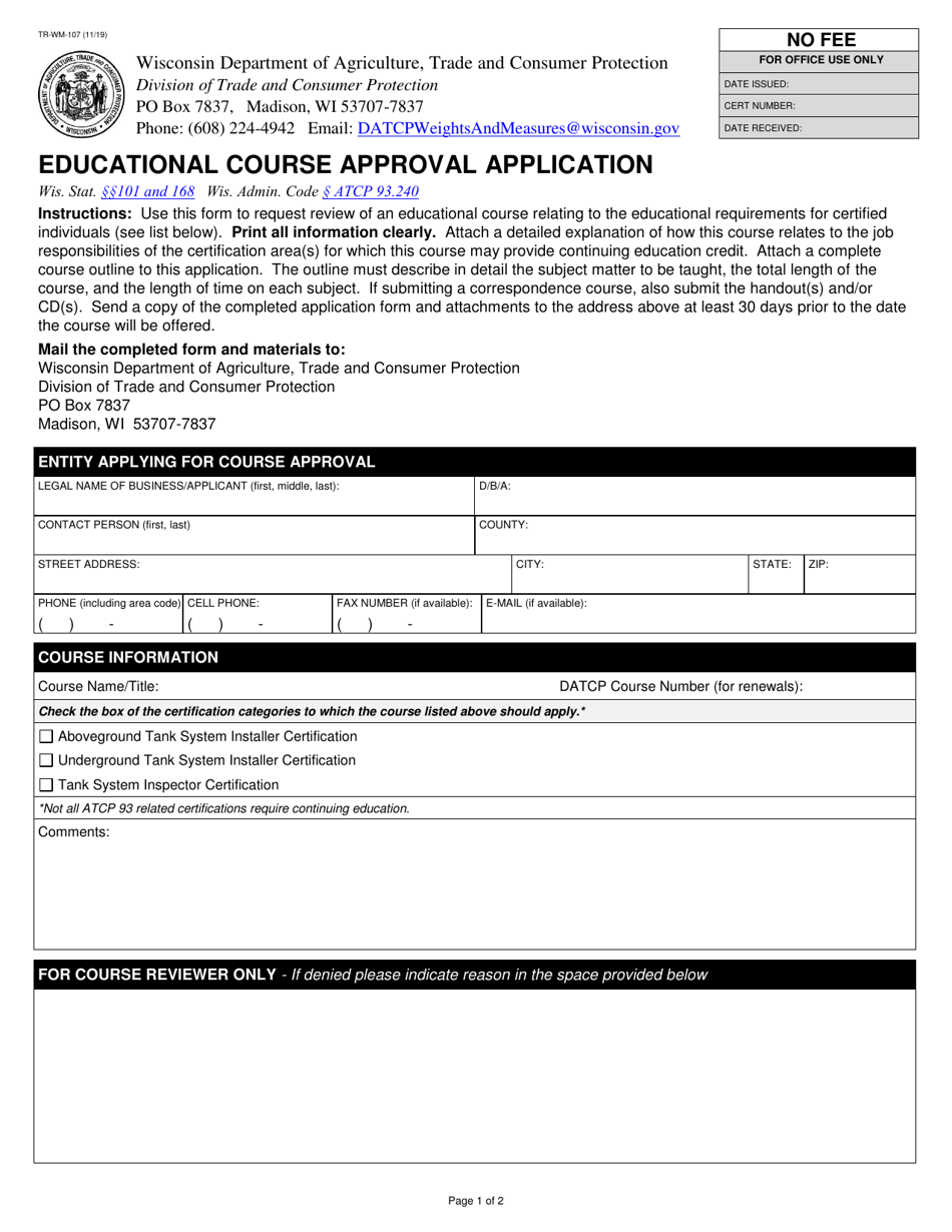 Form TR-WM-107 - Fill Out, Sign Online and Download Printable PDF, Wisconsin | Templateroller