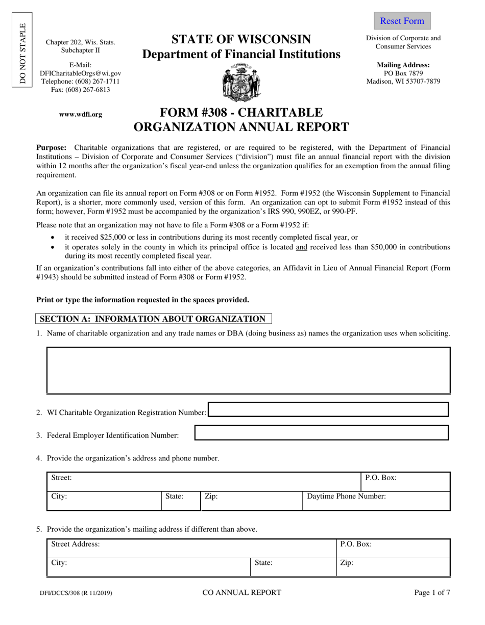 Form 308 - Fill Out, Sign Online and Download Fillable PDF, Wisconsin ...