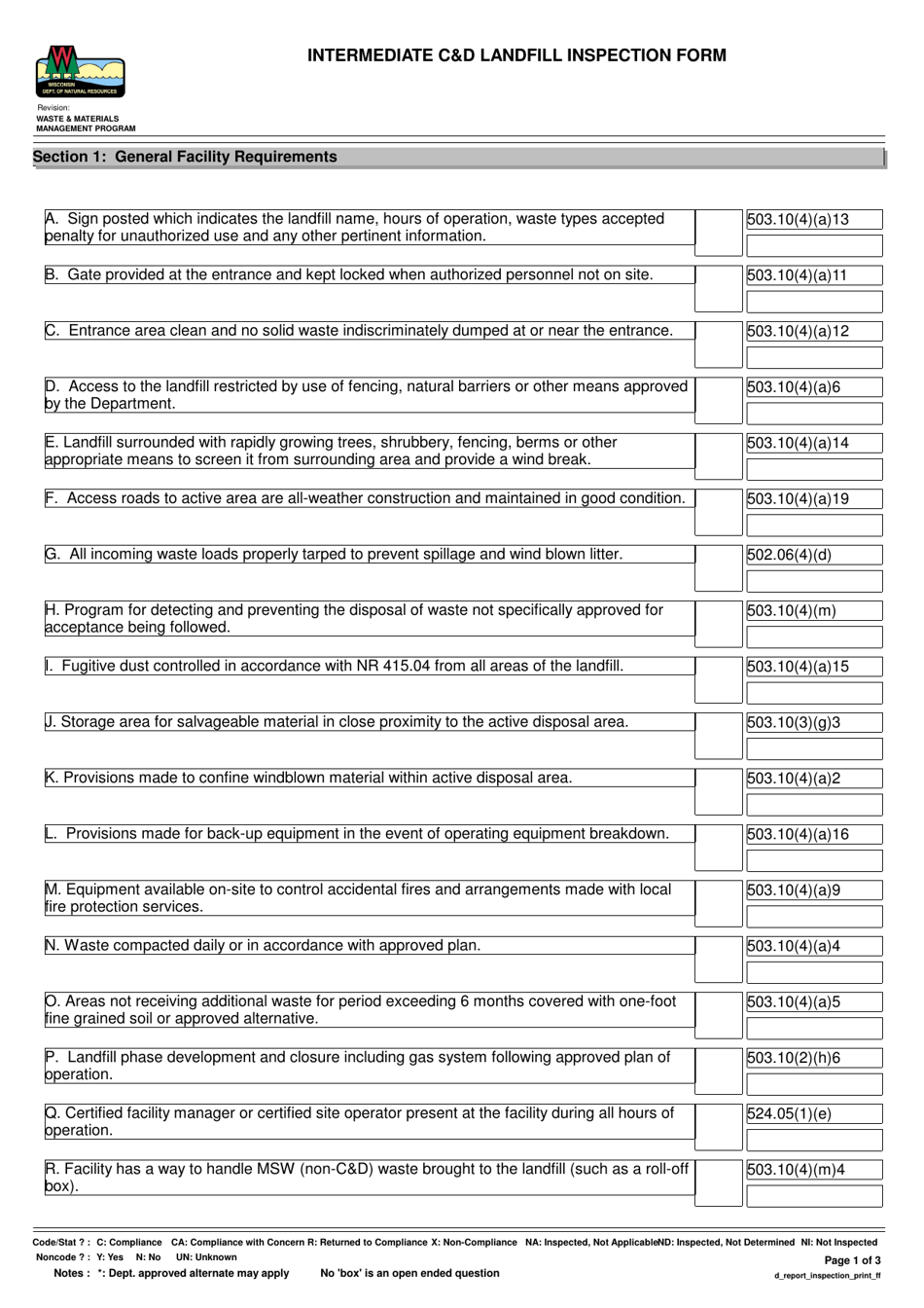 Wisconsin Intermediate C&d Landfill Inspection Form - Fill Out, Sign Online and Download PDF ...
