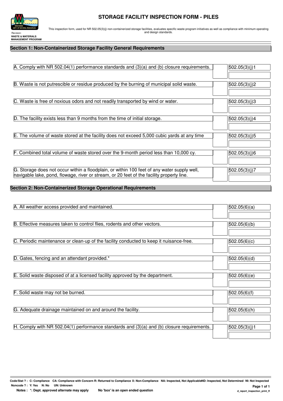 Wisconsin Storage Facility Inspection Form - Piles - Fill Out, Sign ...