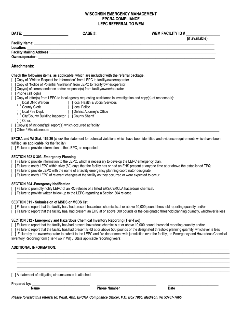 Wisconsin Lepc Referral to Wem - Fill Out, Sign Online and Download PDF ...