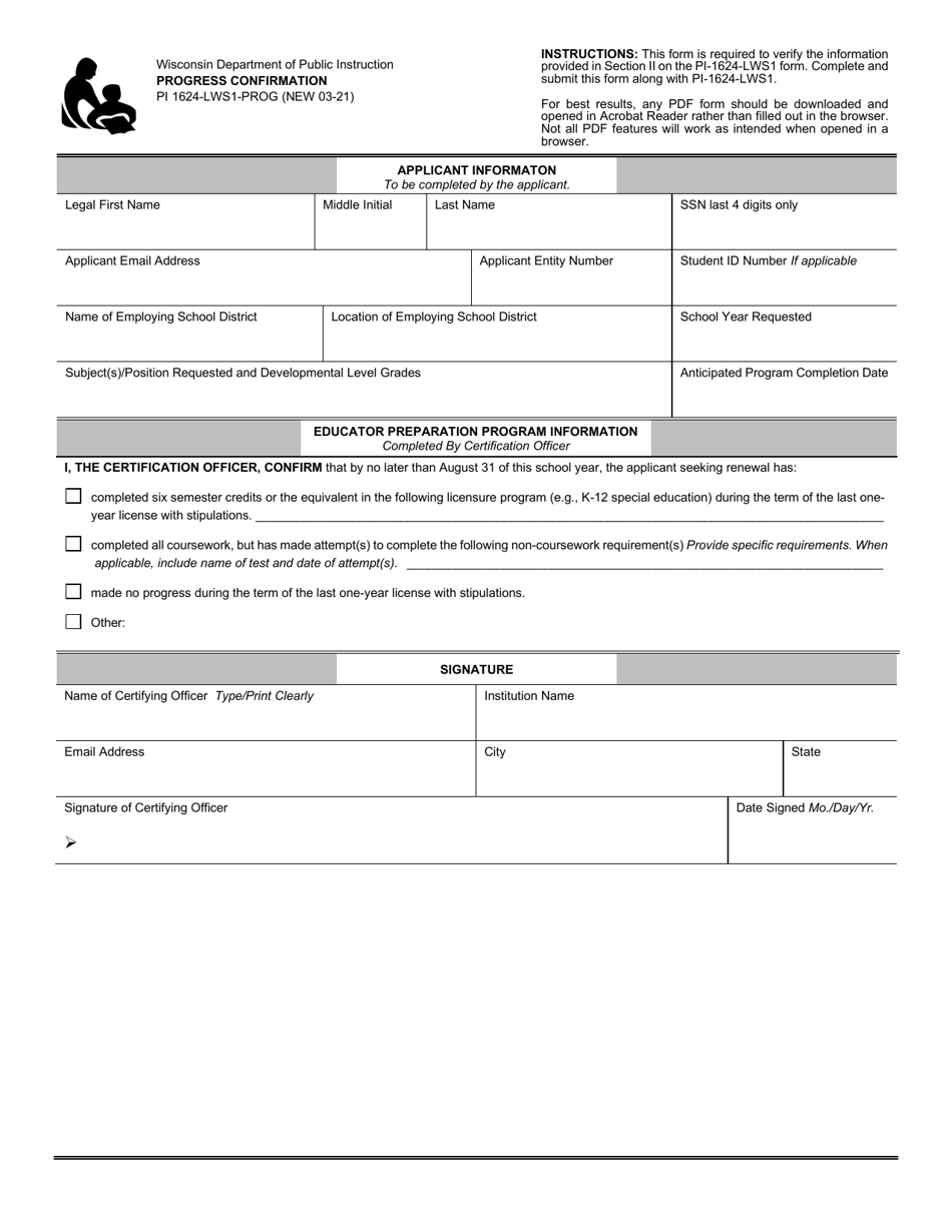 Form PI-1624-LWS1-PROG - Fill Out, Sign Online and Download Fillable ...