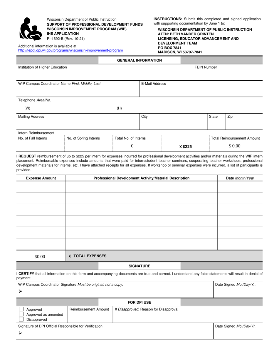 Form PI-1692-B - Fill Out, Sign Online and Download Fillable PDF ...