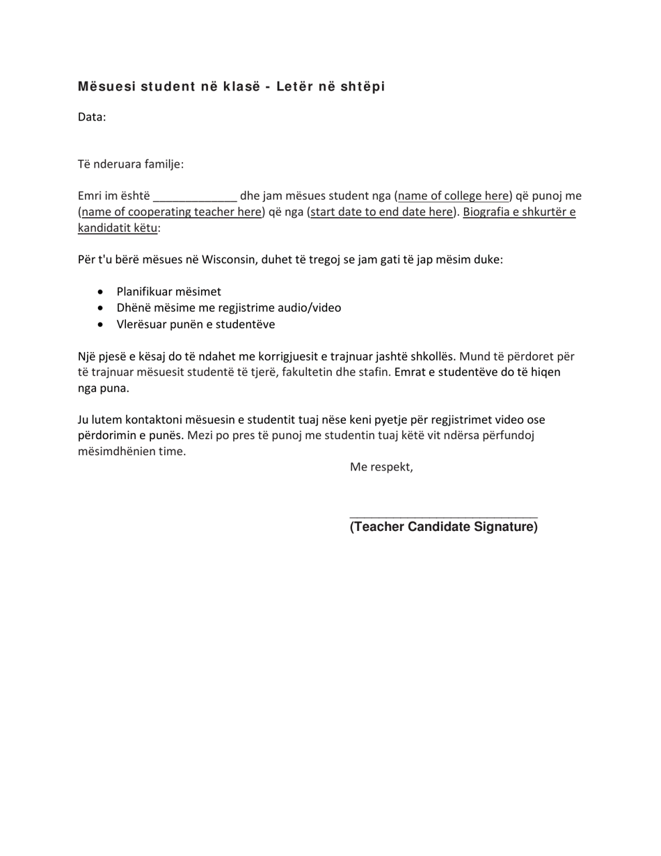 Wisconsin Student Teacher in the Classroom - Letter Home Download ...