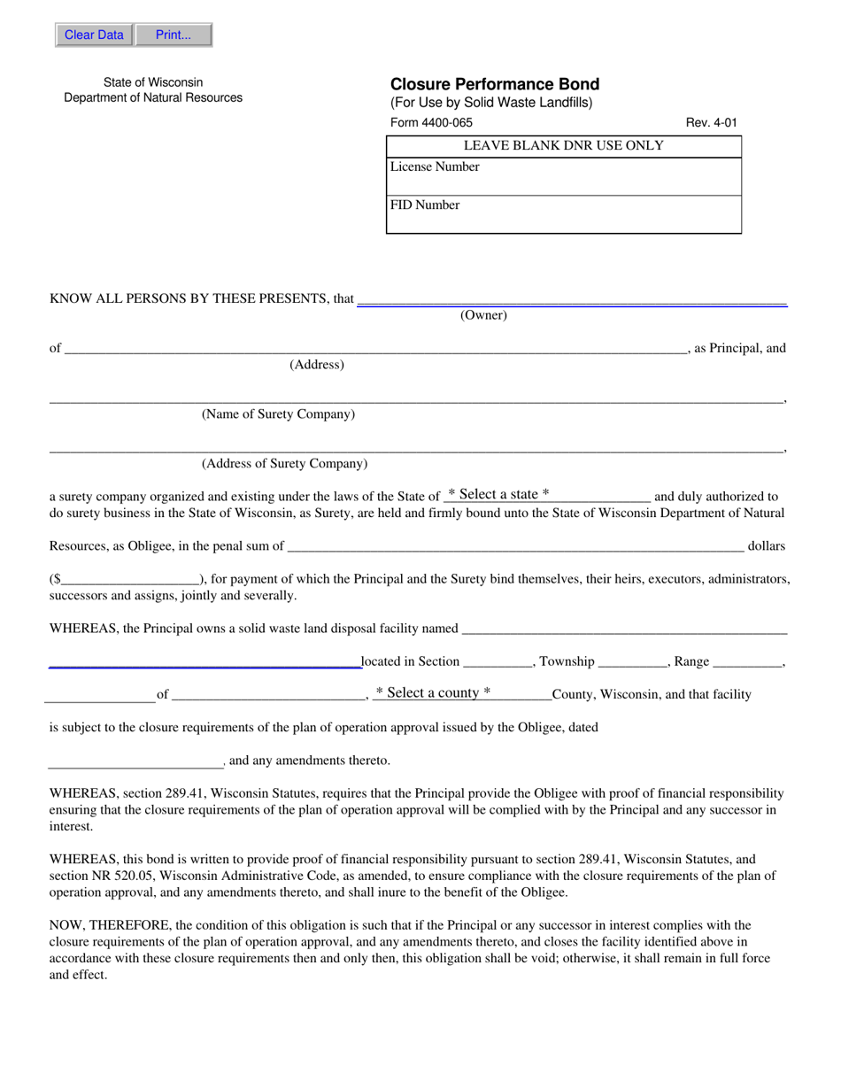 Form 4400-065 - Fill Out, Sign Online and Download Fillable PDF, Wisconsin | Templateroller