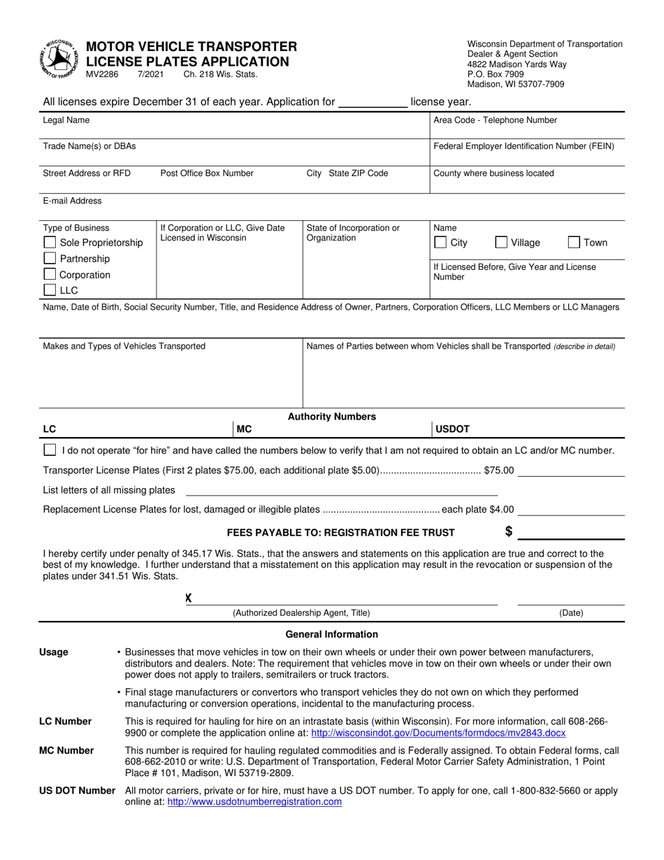 Form MV2286 - Fill Out, Sign Online and Download Fillable PDF ...