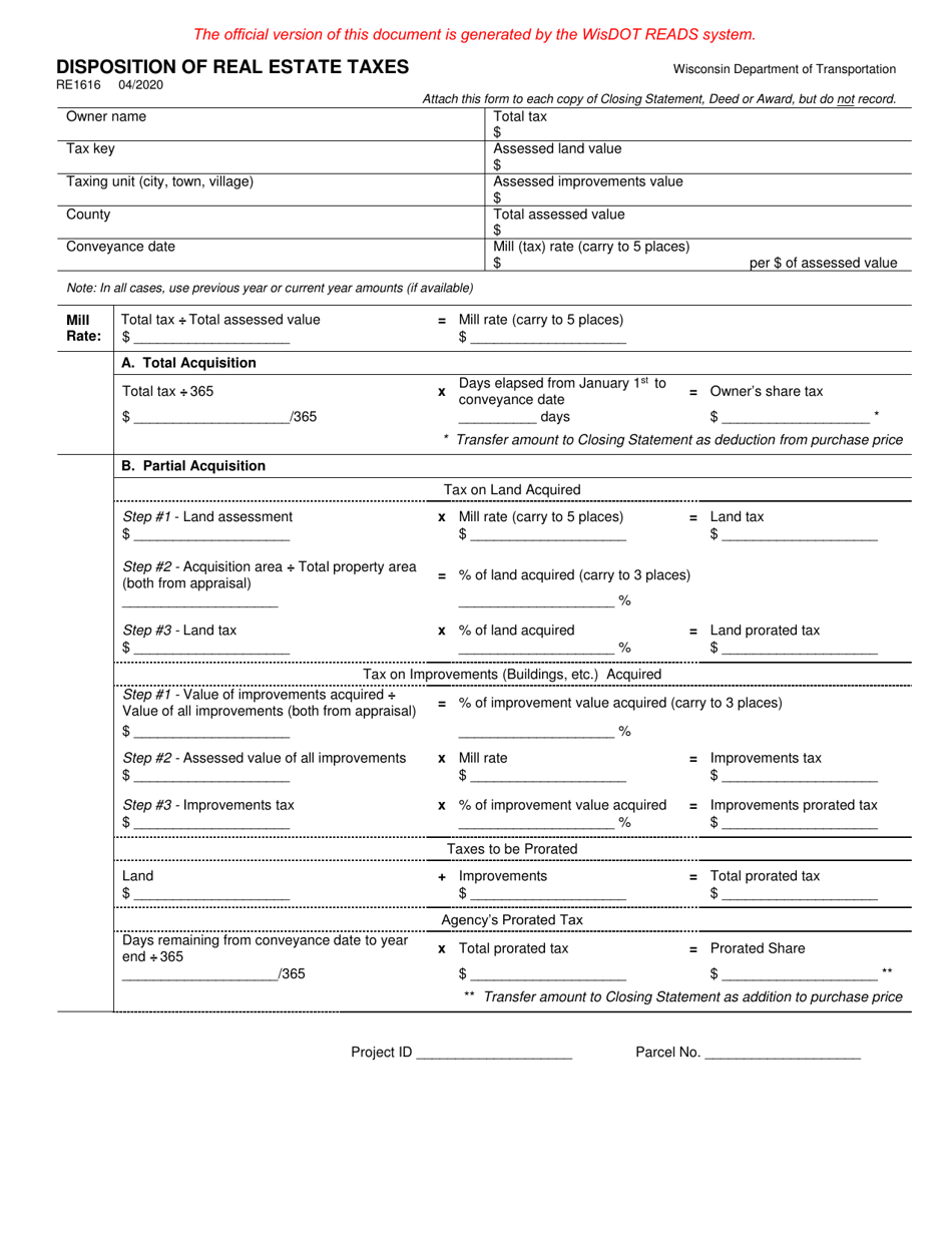 Form RE1616 - Fill Out, Sign Online and Download Printable PDF ...