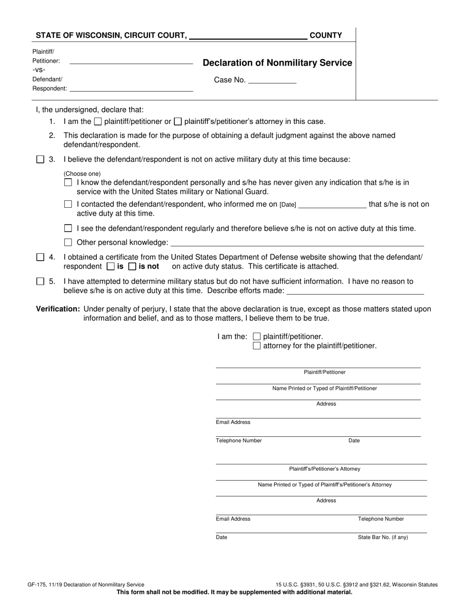 Form GF-175 - Fill Out, Sign Online and Download Printable PDF ...