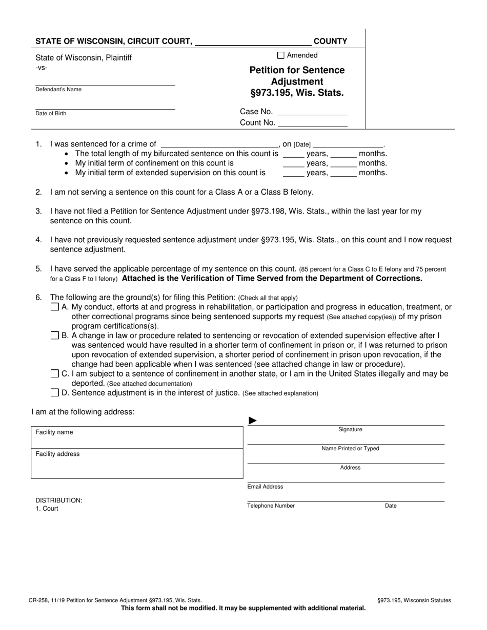 Form CR-258 - Fill Out, Sign Online and Download Printable PDF ...