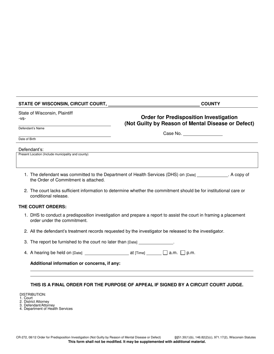 Form CR-272 - Fill Out, Sign Online and Download Printable PDF ...