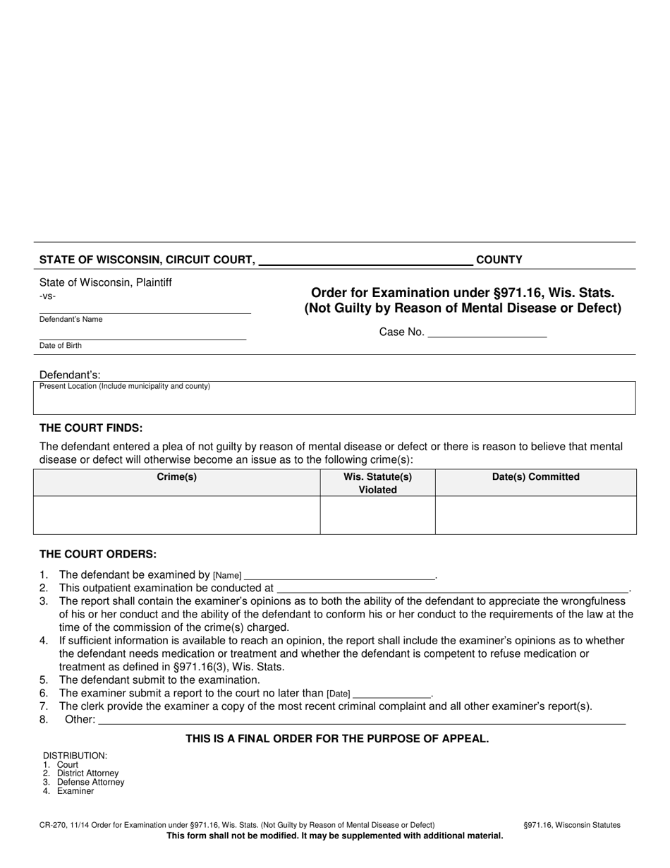 Form CR-270 - Fill Out, Sign Online and Download Printable PDF ...