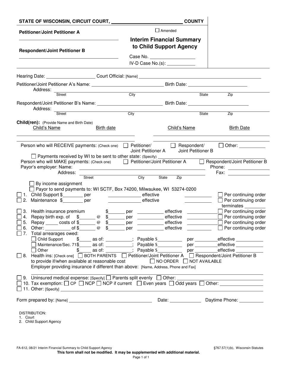 Form FA-612 - Fill Out, Sign Online and Download Printable PDF ...
