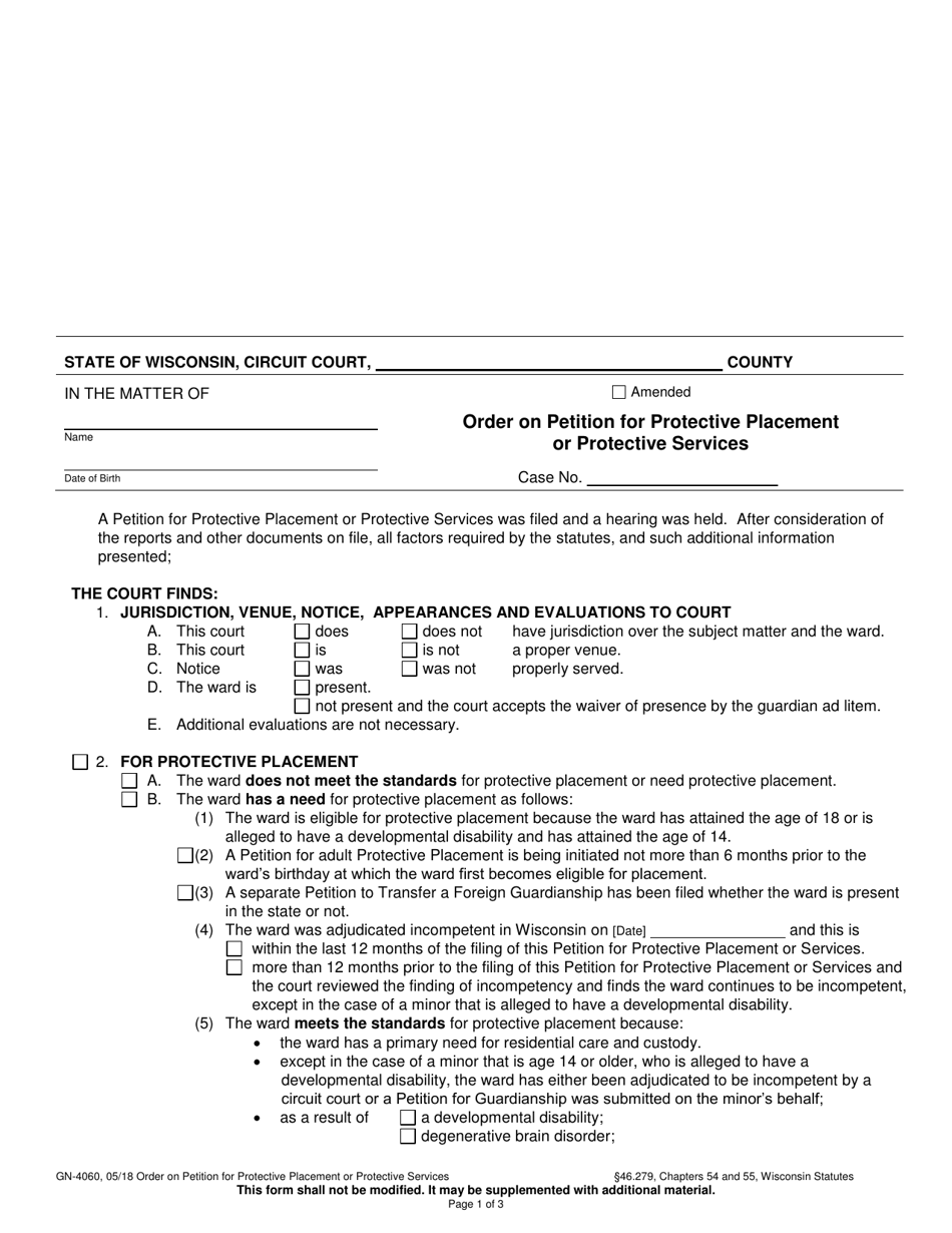 Form GN-4060 - Fill Out, Sign Online and Download Printable PDF, Wisconsin | Templateroller