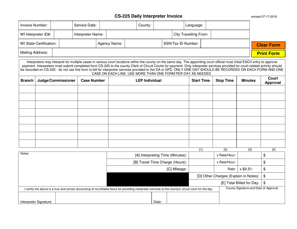 Form CS-225 - Fill Out, Sign Online and Download Fillable PDF ...