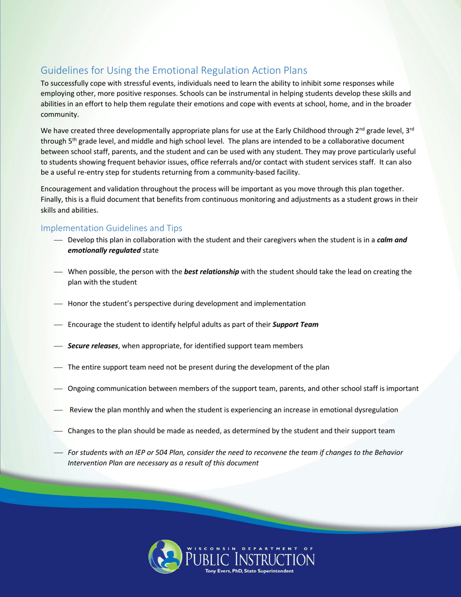 Wisconsin Emotional Regulation Plan for Children in Third Through Fifth ...