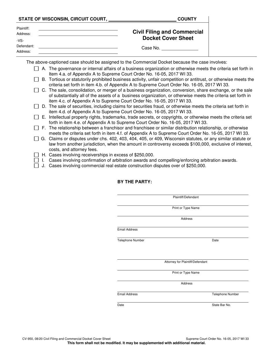 Form CV-950 - Fill Out, Sign Online and Download Printable PDF ...