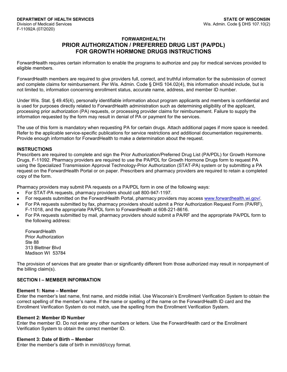 Download Instructions for Form F-11092 Prior Authorization/Preferred Drug List (Pa/Pdl) for ...