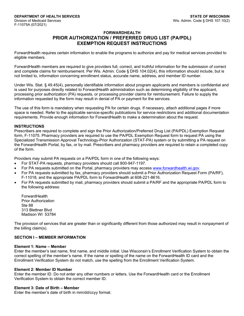 Download Instructions for Form F-11075 Prior Authorization/Preferred ...