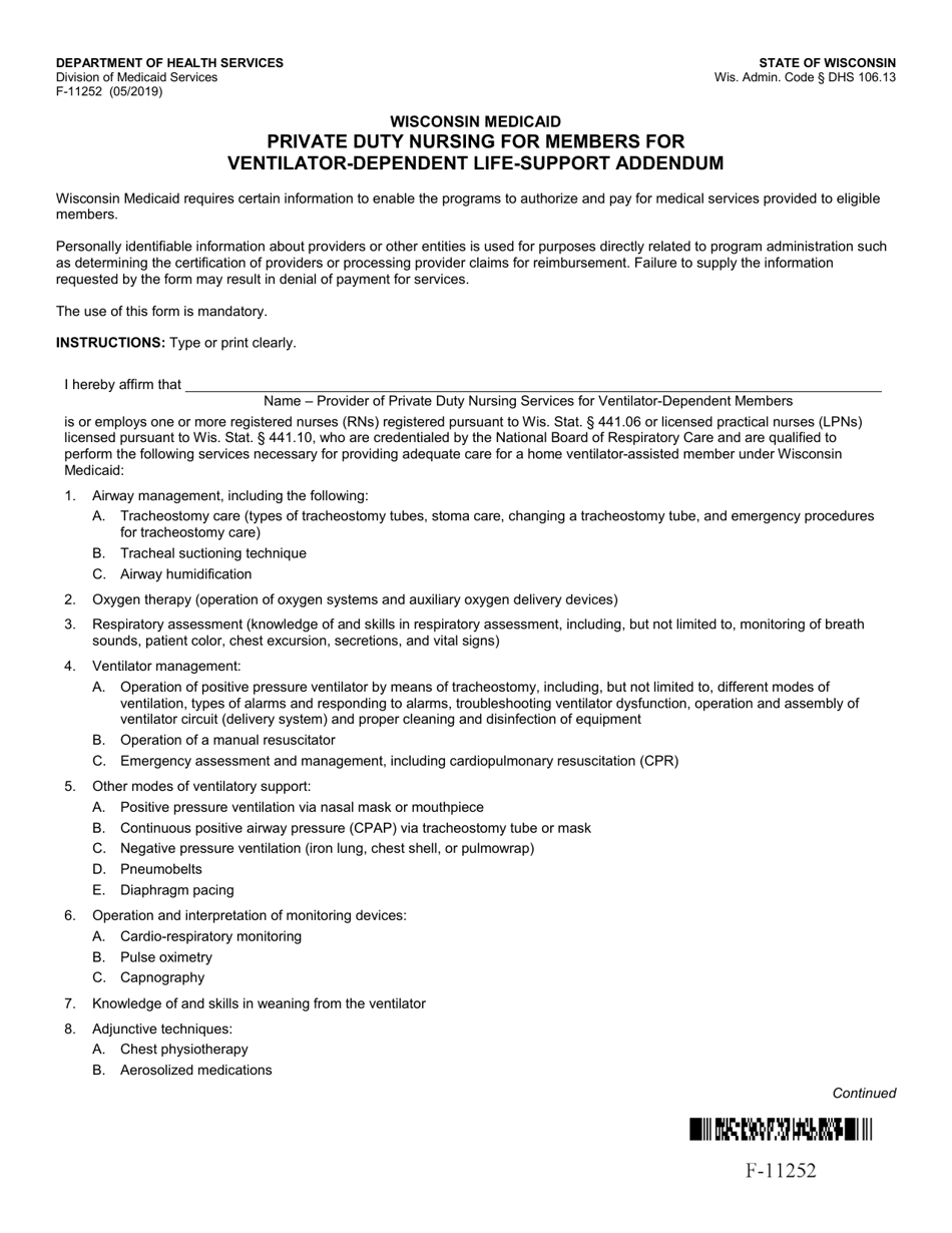 Form F-11252 - Fill Out, Sign Online and Download Fillable PDF ...