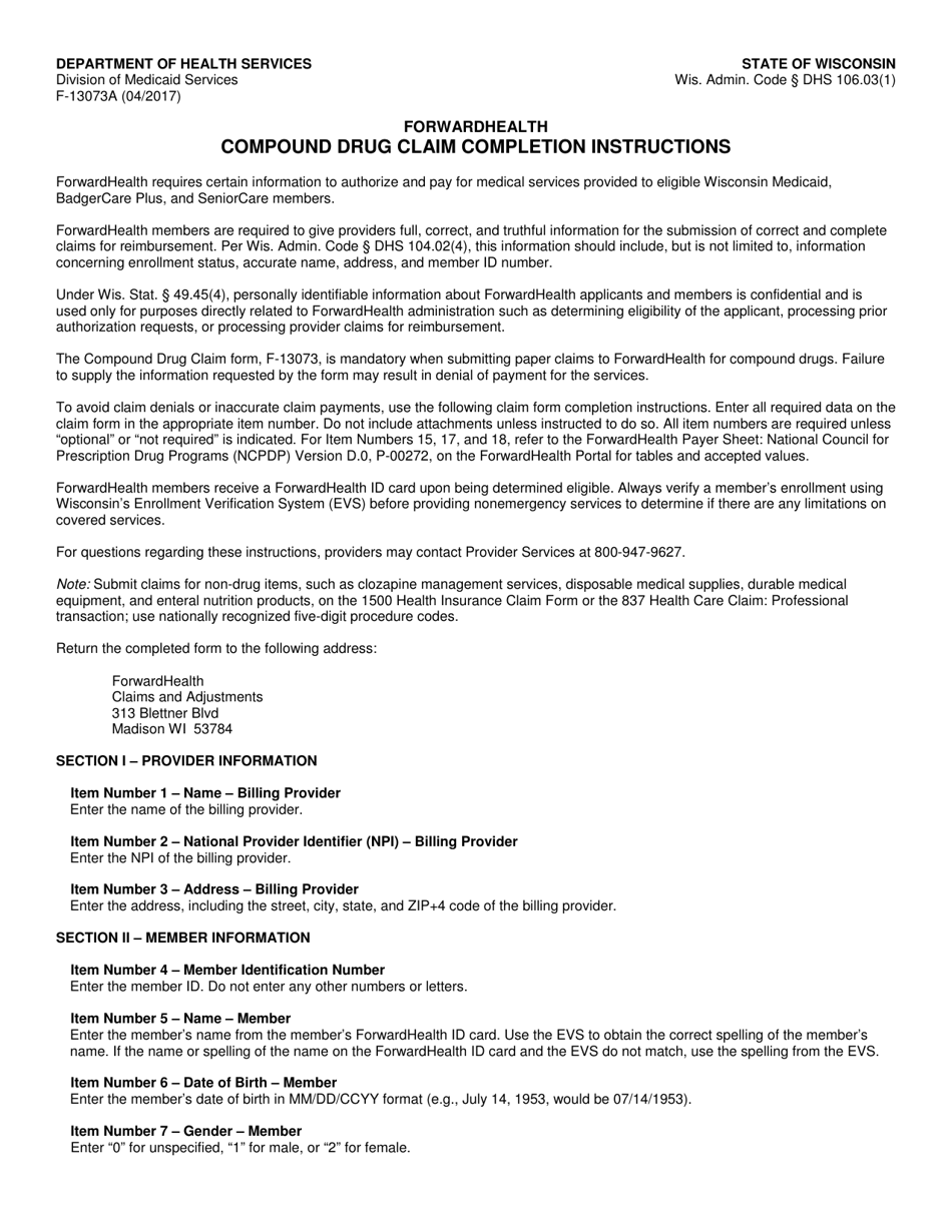 Download Instructions for Form F-13073 Compound Drug Claim PDF ...