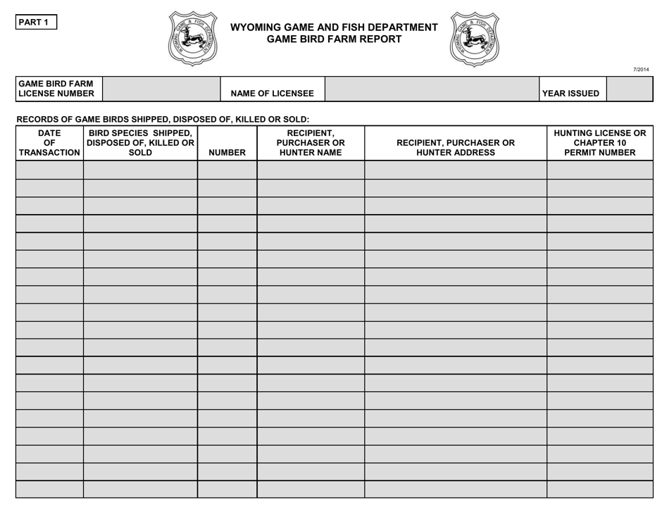 Wyoming Game Bird Farm Report - Fill Out, Sign Online and Download PDF ...