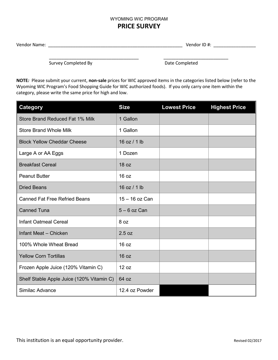 Wyoming Price Survey - Wyoming Wic Program - Fill Out, Sign Online and ...
