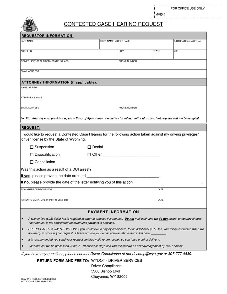 Wyoming Contested Case Hearing Request - Fill Out, Sign Online and ...