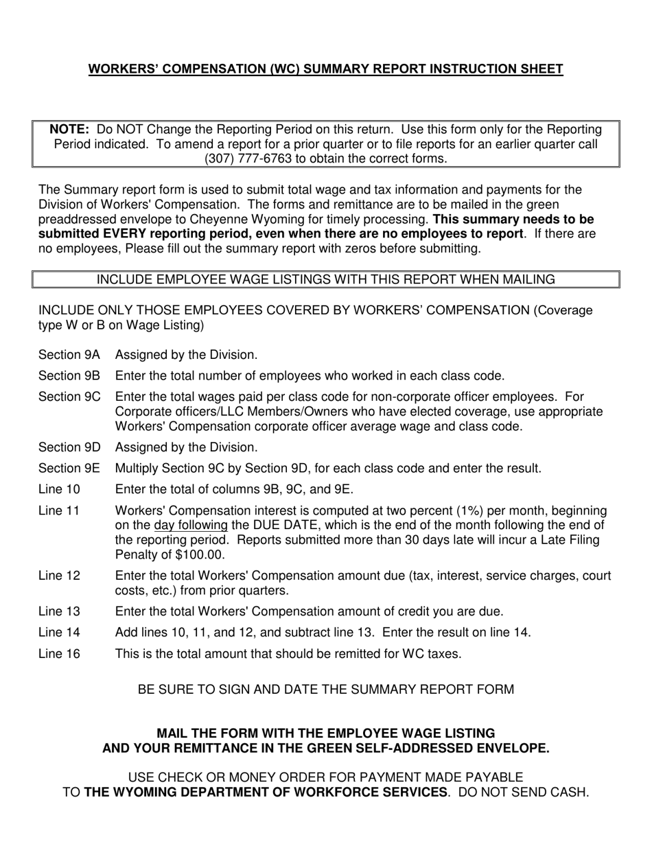 Wyoming Instructions - Workers' Compensation (Wc) Summary Report and ...
