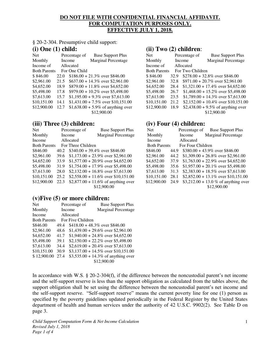 Wyoming Child Support Computation Form & Net Income Calculation - Fill ...