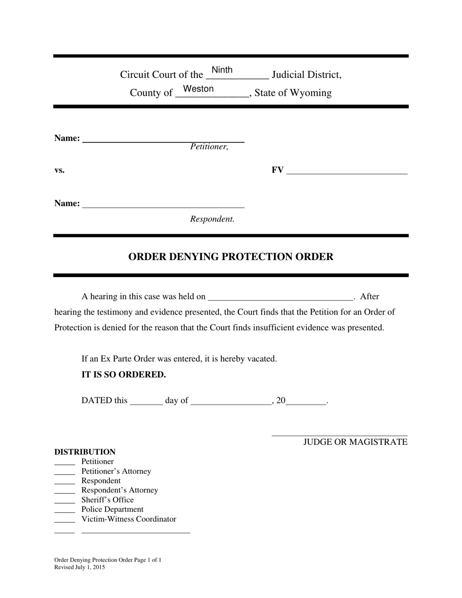 Wyoming Order Denying Protection Order - Fill Out, Sign Online and ...