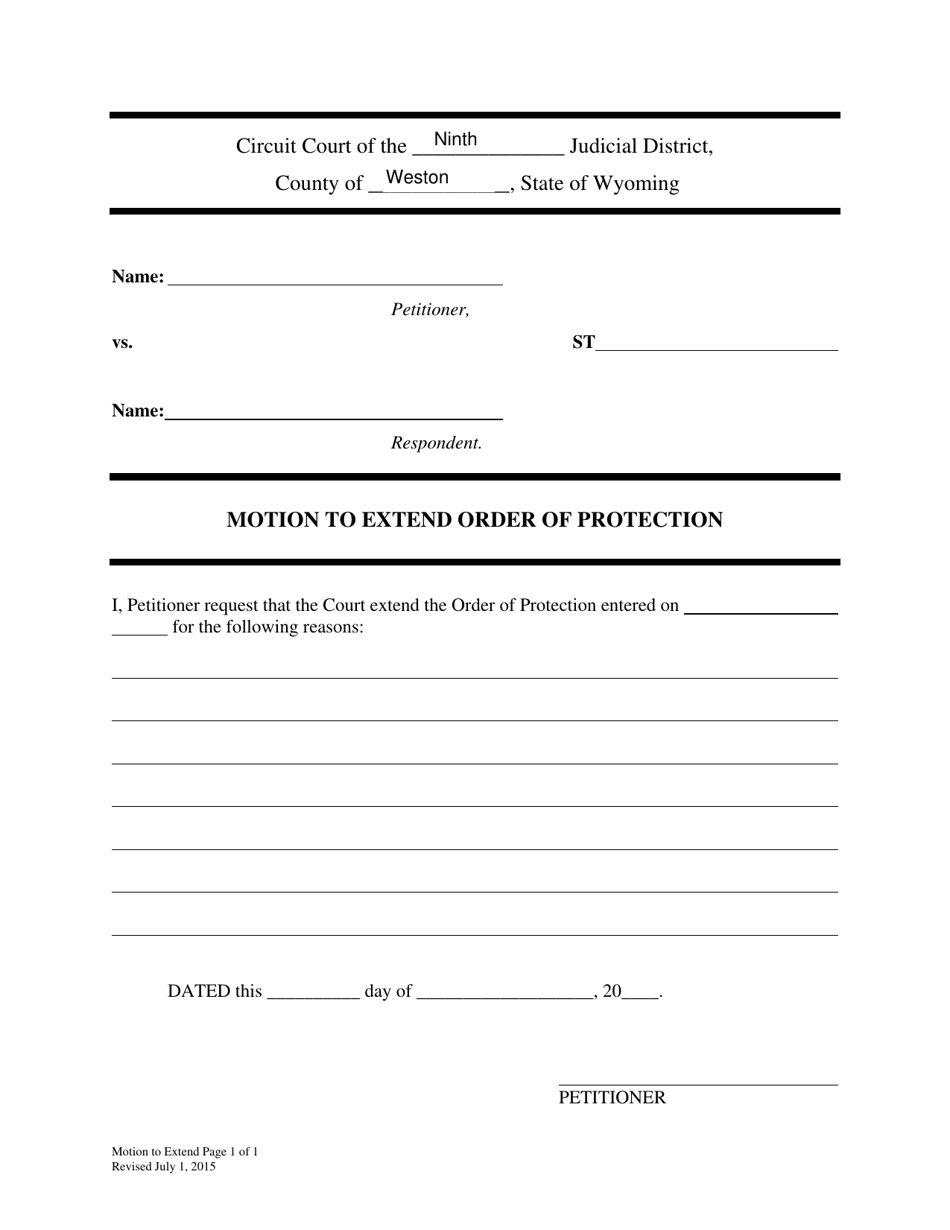 Wyoming Motion to Extend Order of Protection - Fill Out, Sign Online ...