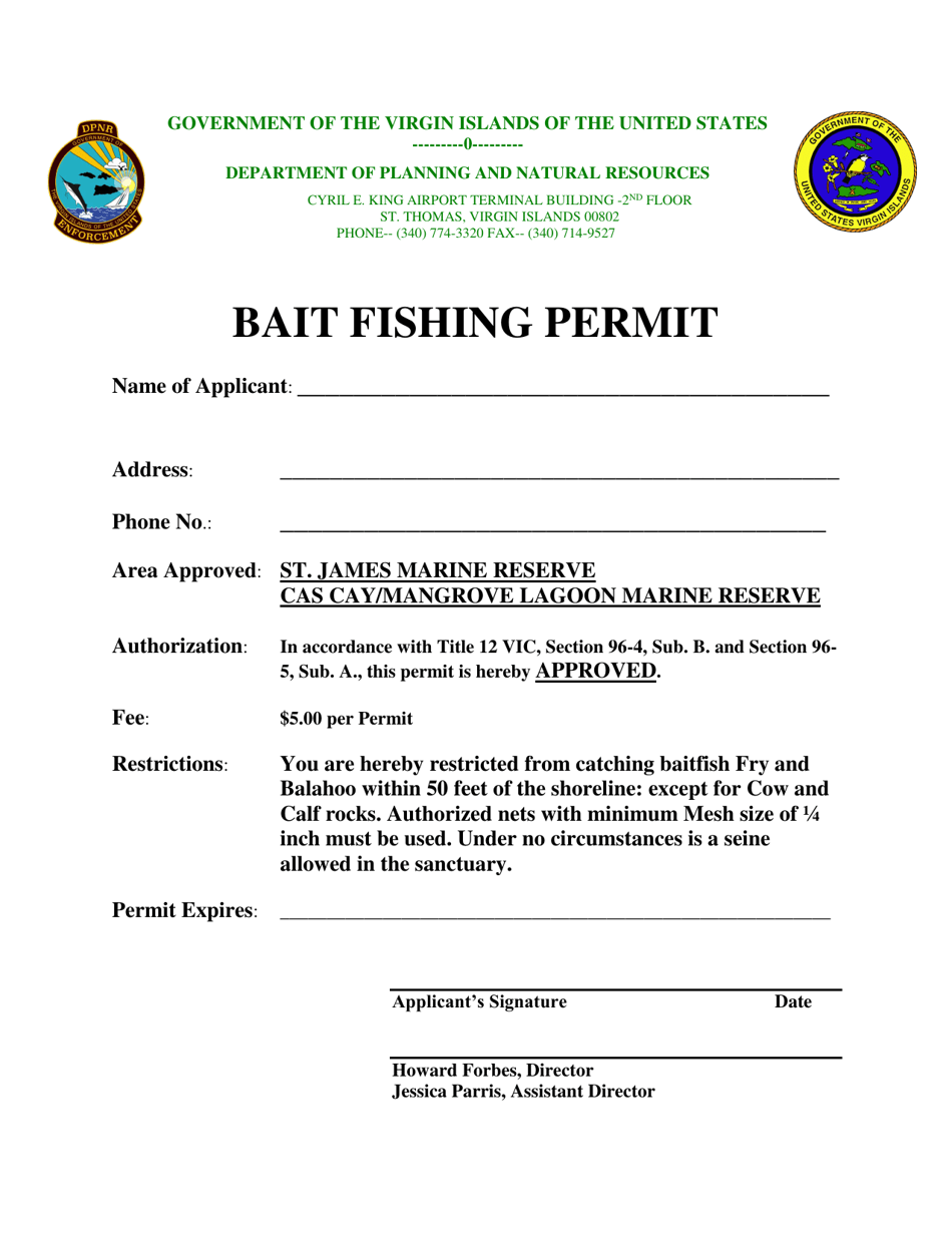 Virgin Islands Bait Fishing Permit - Fill Out, Sign Online and Download ...