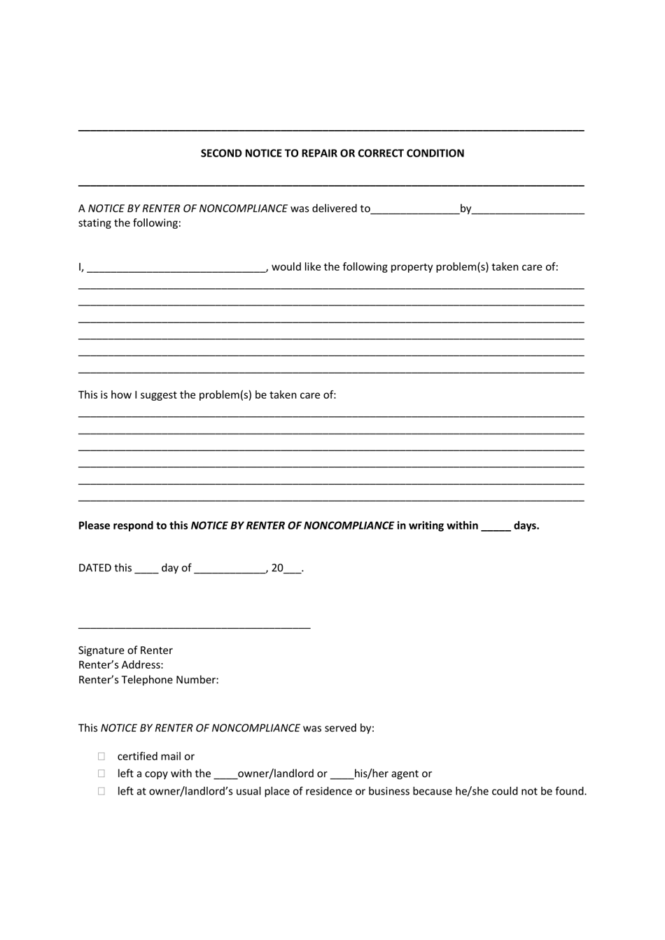 Wyoming Second Notice to Repair or Correct Condition - Fill Out, Sign ...