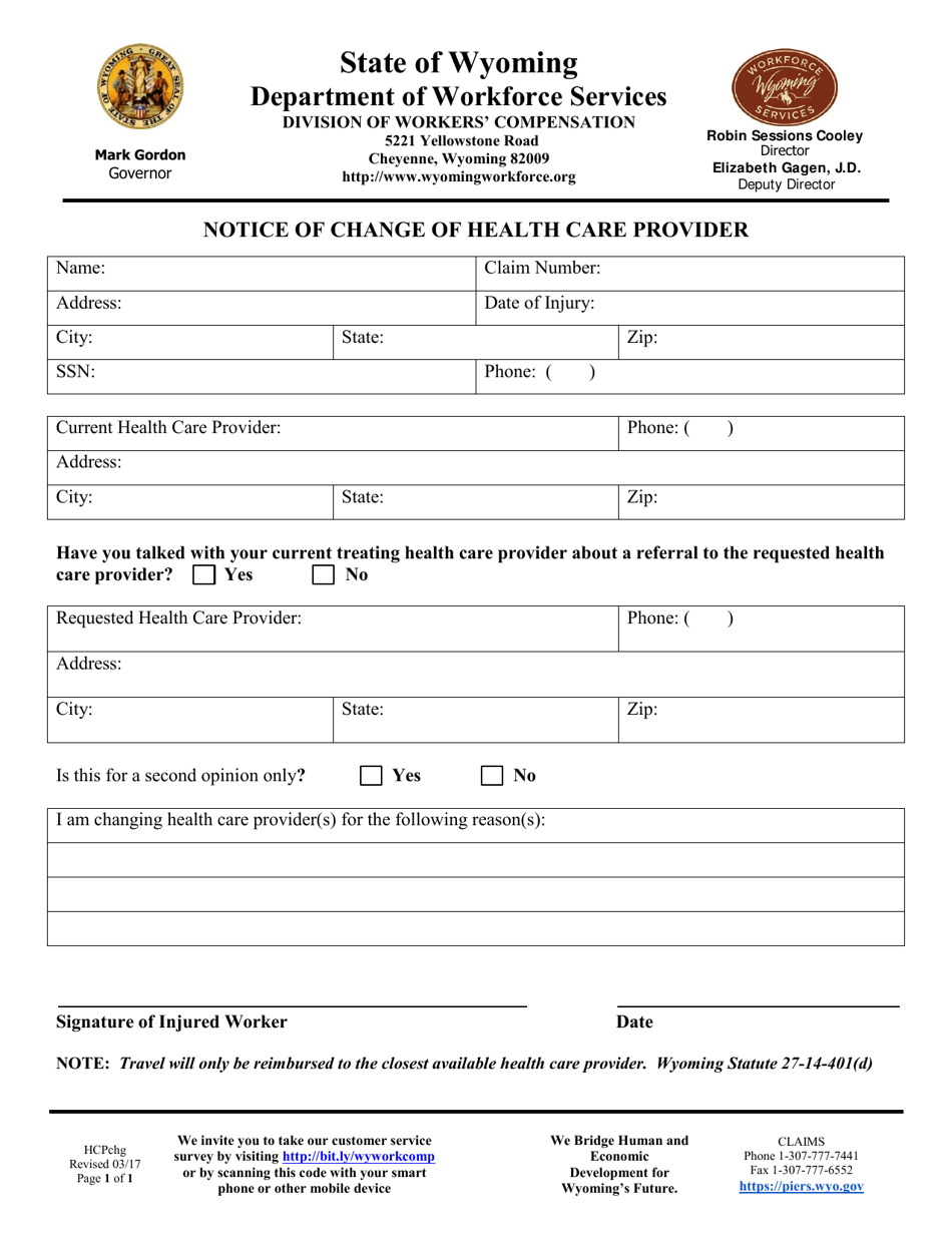 Wyoming Notice of Change of Health Care Provider - Fill Out, Sign ...