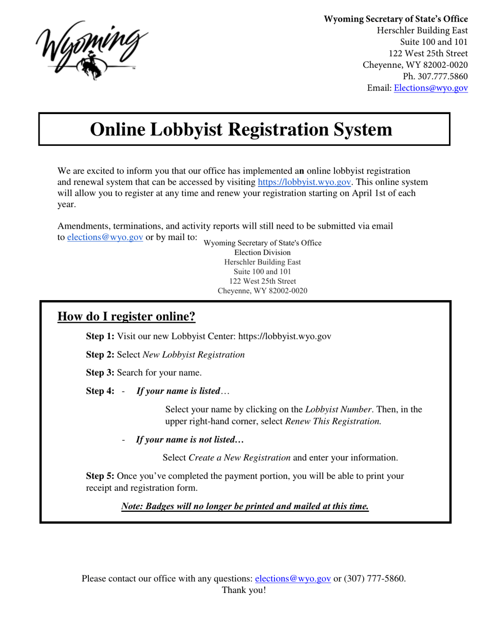 Wyoming Lobbyist Registration Form - Fill Out, Sign Online and Download ...