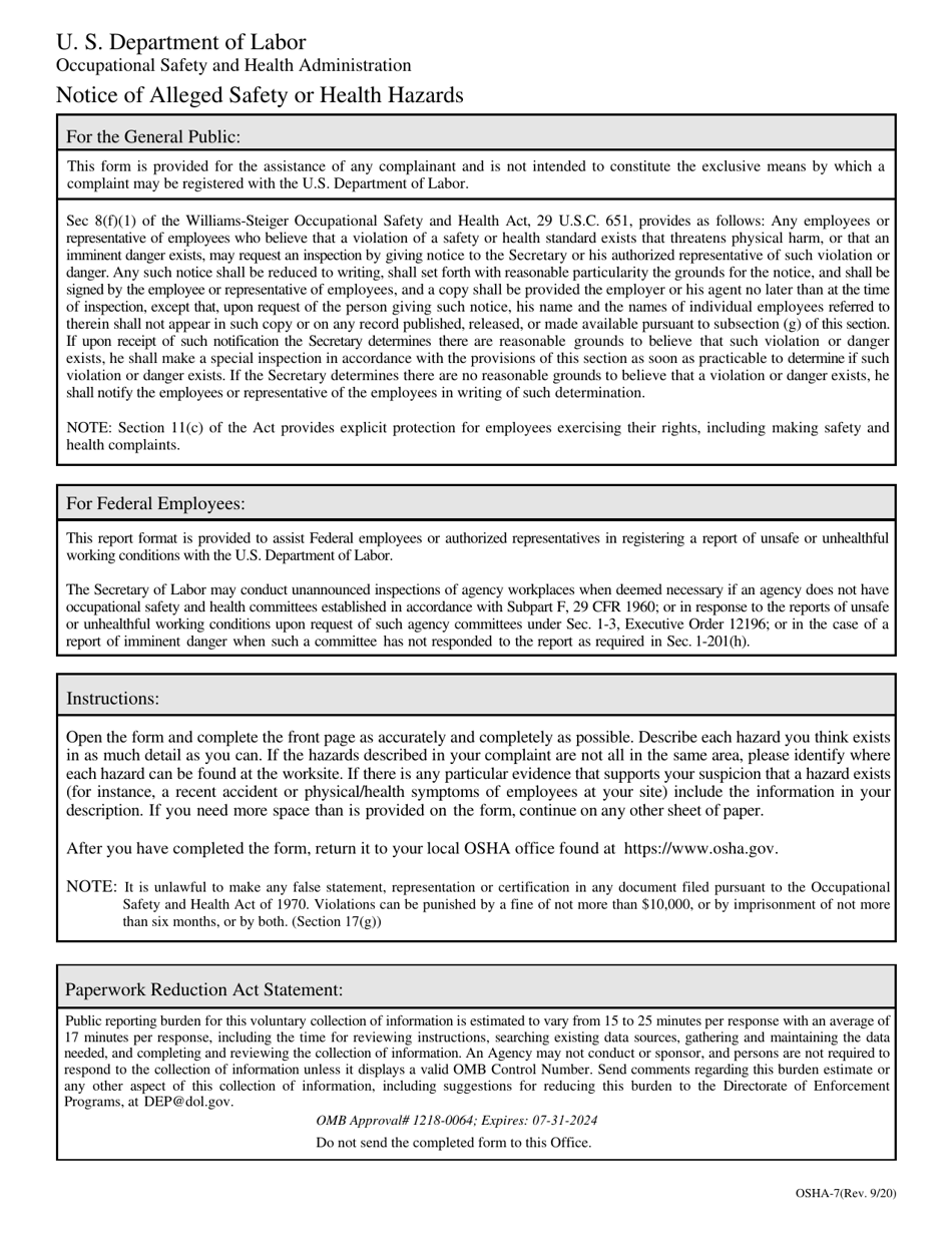 OSHA Form 7 - Fill Out, Sign Online and Download Printable PDF ...