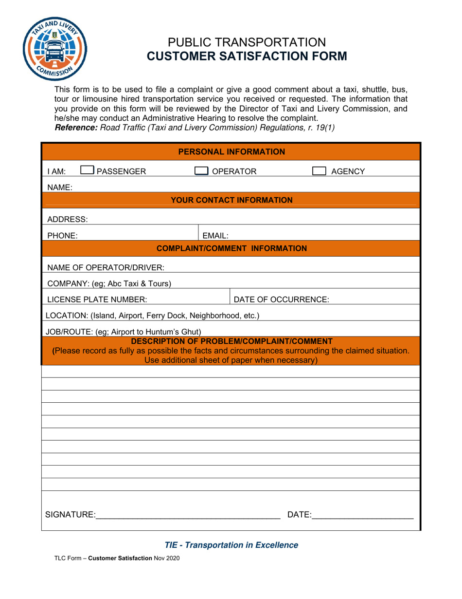 British Virgin Islands Public Transportation Customer Satisfaction Form ...
