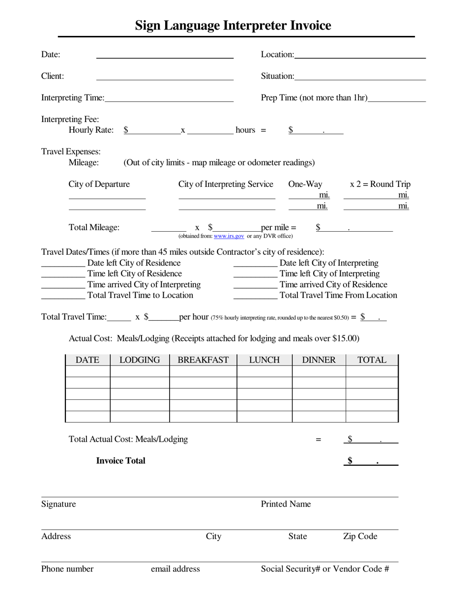 Wyoming Sign Language Interpreter Invoice - Fill Out, Sign Online and ...