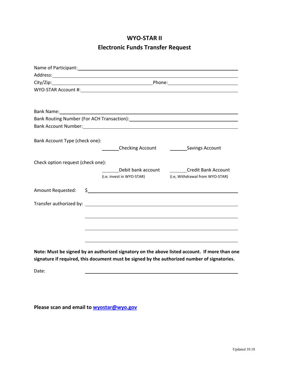 Wyoming Electronic Funds Transfer Request - Wyo-star Ii - Fill Out ...