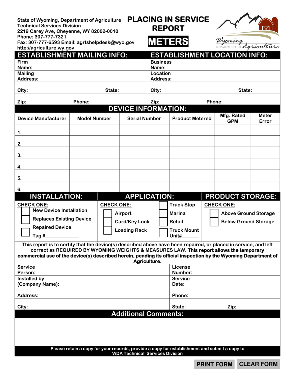 Wyoming Placing in Service Report - Meters - Fill Out, Sign Online and ...