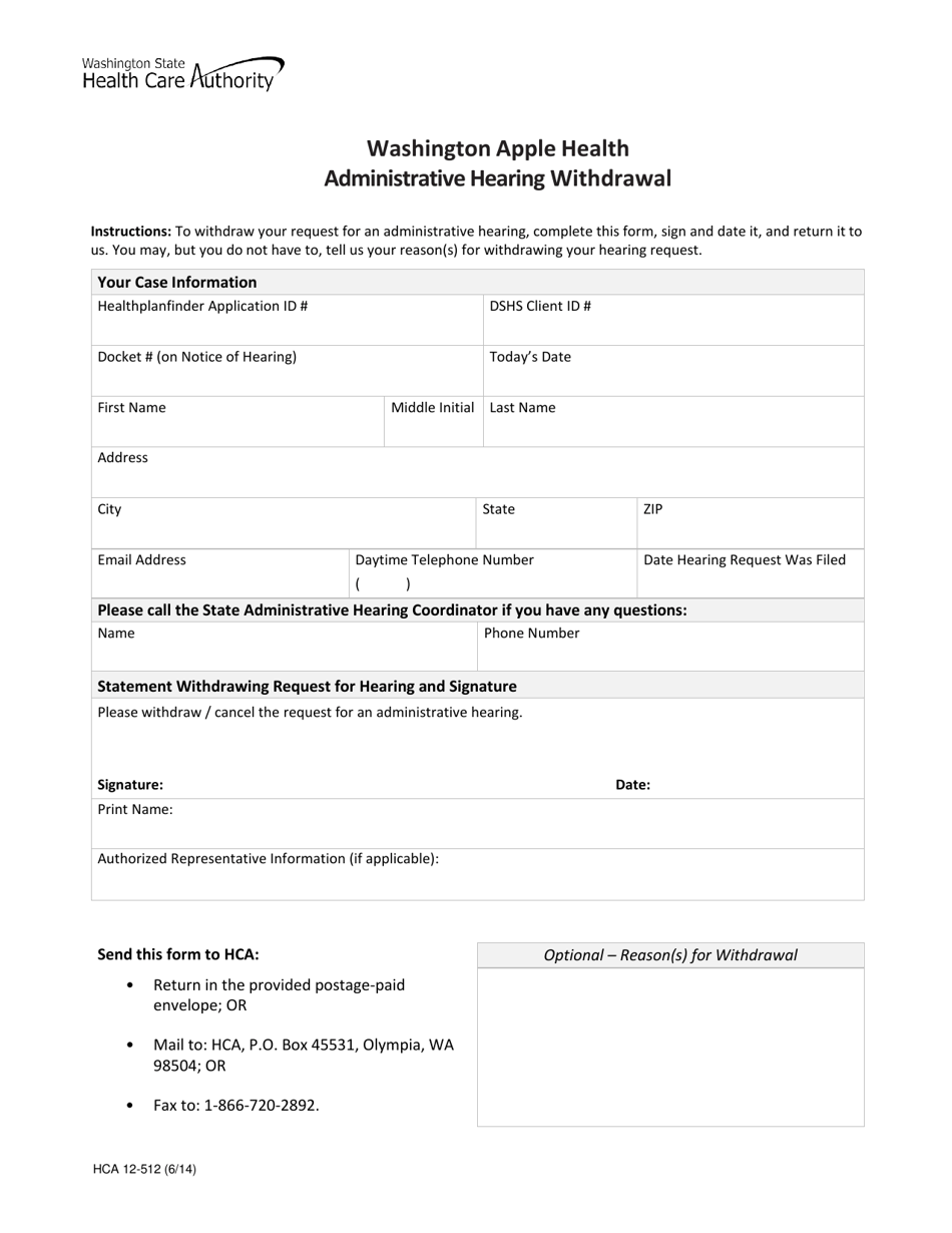 Form HCA12-512 - Fill Out, Sign Online and Download Printable PDF ...