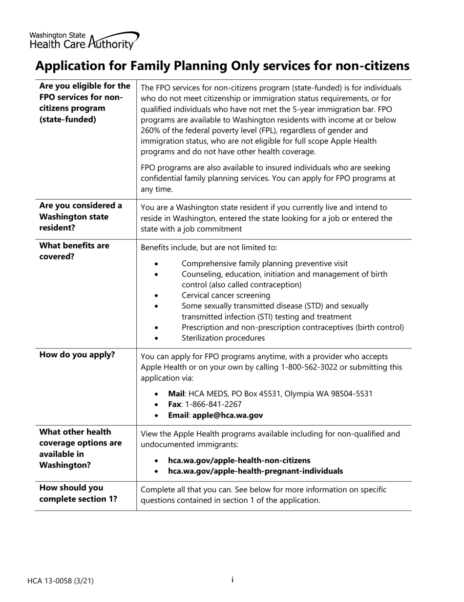 Form HCA13-0058 - Fill Out, Sign Online and Download Fillable PDF ...