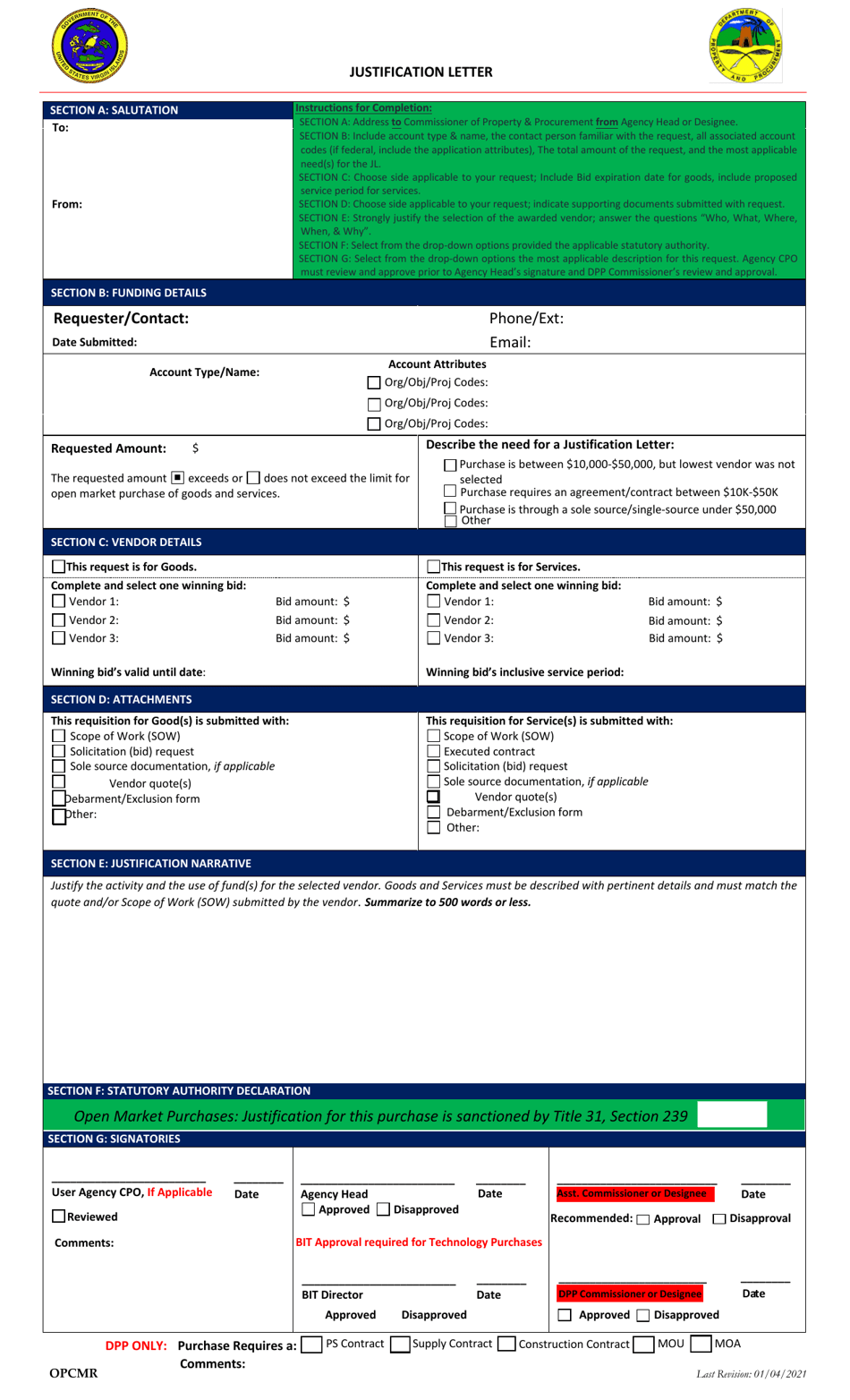 Virgin Islands Justification Letter - Fill Out, Sign Online and ...