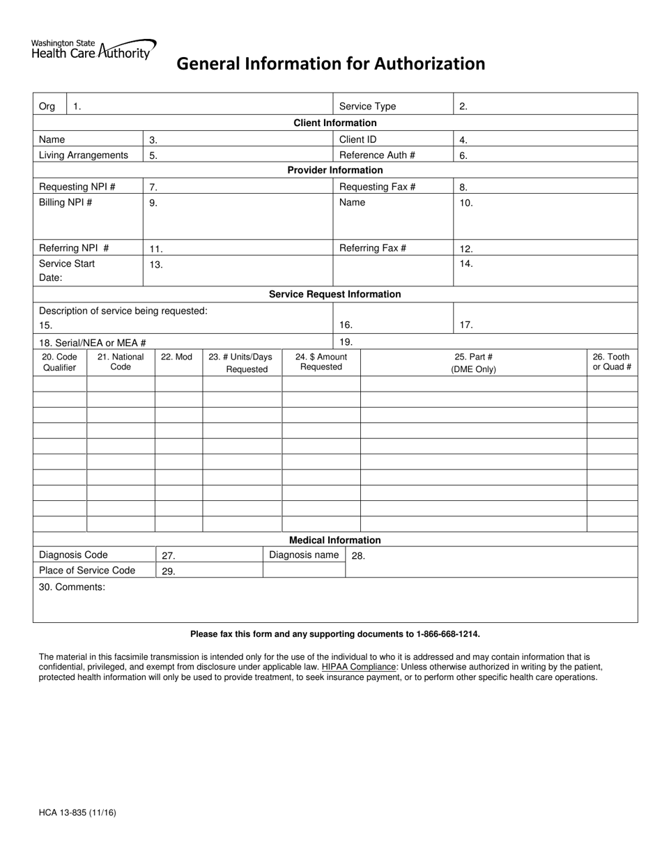 Form HCA13-835 - Fill Out, Sign Online and Download Fillable PDF ...