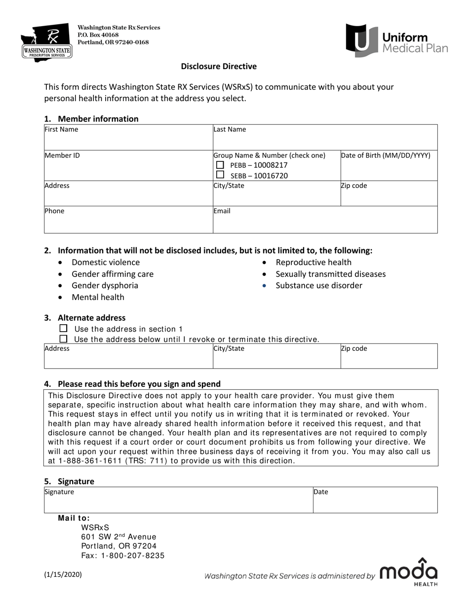 Washington Disclosure Directive - Fill Out, Sign Online and Download ...