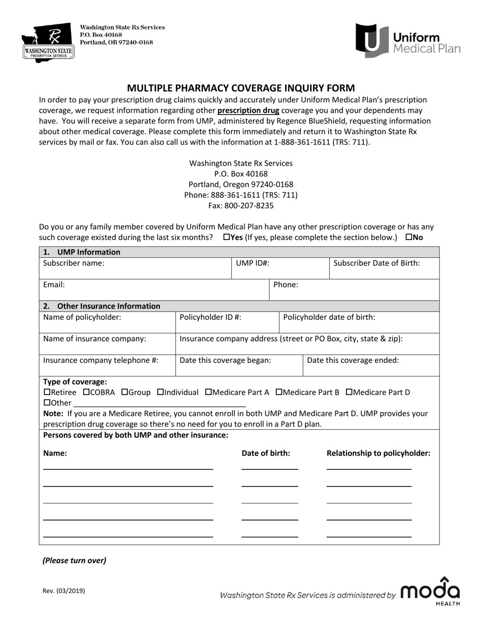 Washington Multiple Pharmacy Coverage Inquiry Form - Fill Out, Sign ...