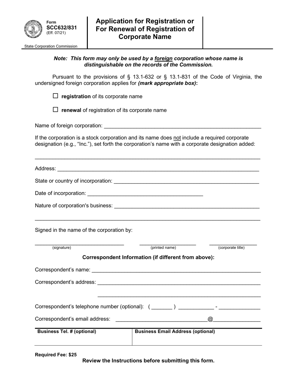 Form SCC632/831 - Fill Out, Sign Online and Download Printable PDF, Virginia | Templateroller
