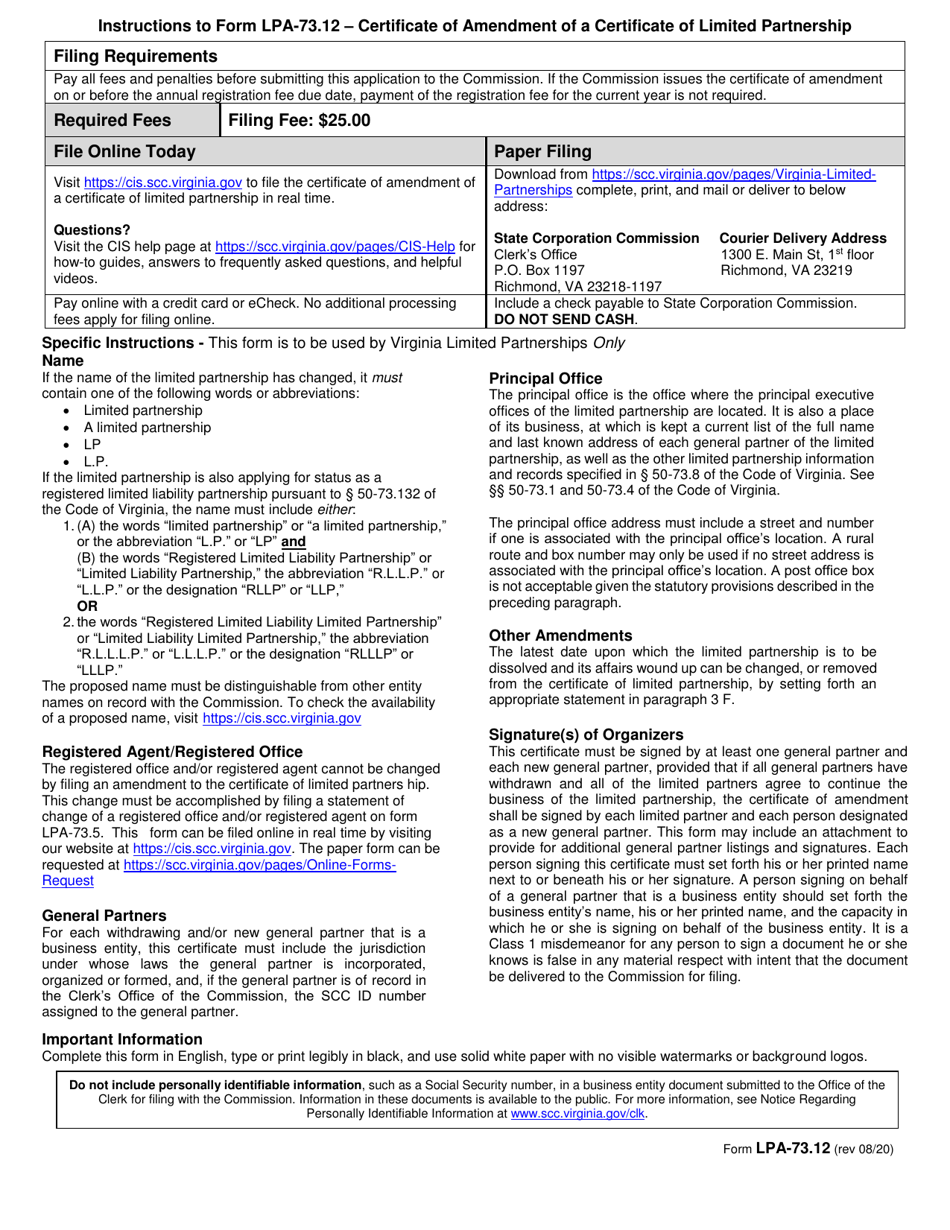 Form LPA-73.12 - Fill Out, Sign Online and Download Printable PDF ...